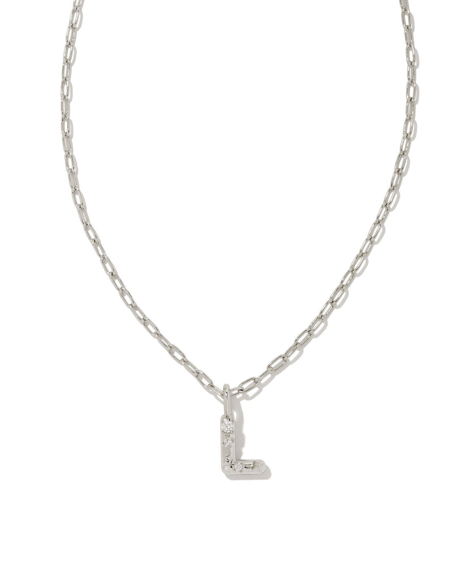 Crystal Letter L Silver Short Pendant Necklace in White Crystal ...